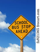 Free art print of School bus stop sign. Wide angle view of schol bus ...