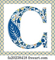 Free art print of Blue letter C. Blue floral capital letter C in frame ...