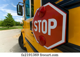 Free art print of School bus stop sign. Wide angle view of schol bus ...