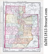 Free art print of Antique Vintage Color Map of Utah, USA. Vintage map ...