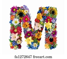 Free art print of Vintage floral alphabet, letter M. Vintage floral ...