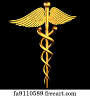 Free art print of Golden caduceus medical symbol. Golden caduceus ...