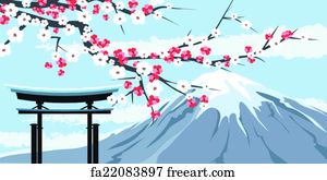 Free art print of Fuji mount, sakura tree and pagoda. Fuji mount ...
