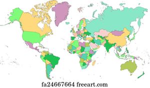 Free art print of Map of World. Political map divided to six continents ...