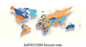 Free art print of Modern political map of World. Distorted design with ...