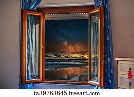 Free art print of Open window at night BW. Open window onto moonlight ...