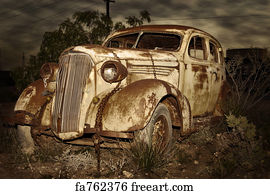 Free art print of Old Blue Rusted. An Old Blue Rusted out car in front ...