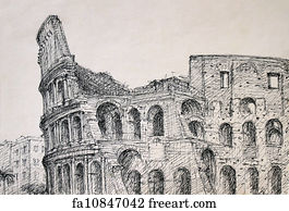 Free art print of Roman cityscape painted by pencil | FreeArt | fa10846999