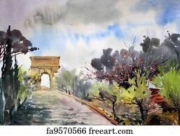 Free art print of Roman cityscape painted by pencil | FreeArt | fa10846999