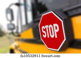 Free art print of School bus stop sign. Wide angle view of schol bus ...
