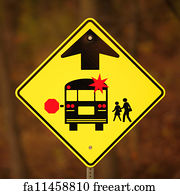 Free art print of School bus stop sign. Wide angle view of schol bus ...