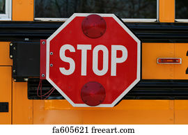 Free art print of School bus stop sign. Wide angle view of schol bus ...