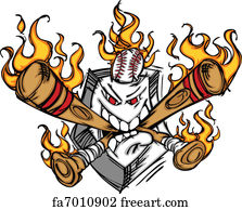 Free Baseball Flaming Face Biting Bat Art Prints and Artworks | FreeArt