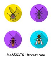 Free art print of Worm, centipede, wasp, bee, hornet .Insects set ...